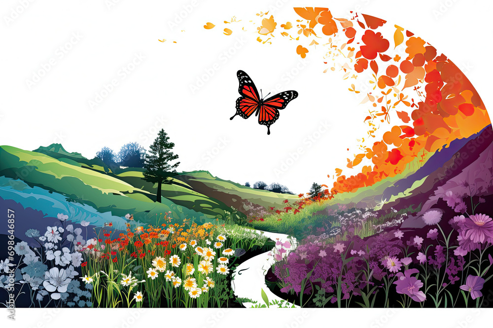 butterflies in a garden, representing mental health resilience, rebirth ...