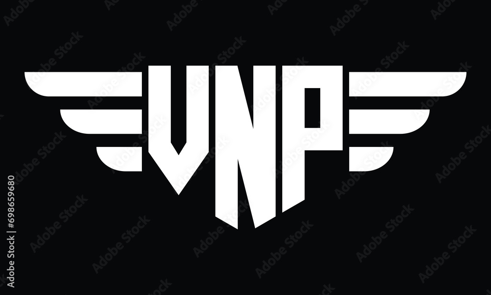 VNP three letter logo, creative wings shape logo design vector template ...
