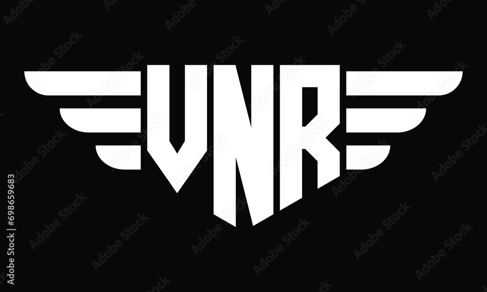 VNR three letter logo, creative wings shape logo design vector template ...