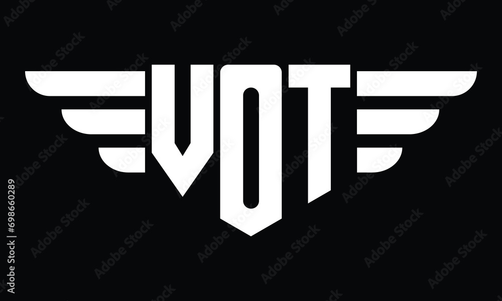 VOT three letter logo, creative wings shape logo design vector template ...