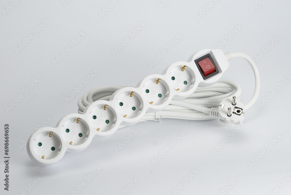 Six socket electrical multiplier with switch isolated with white ...