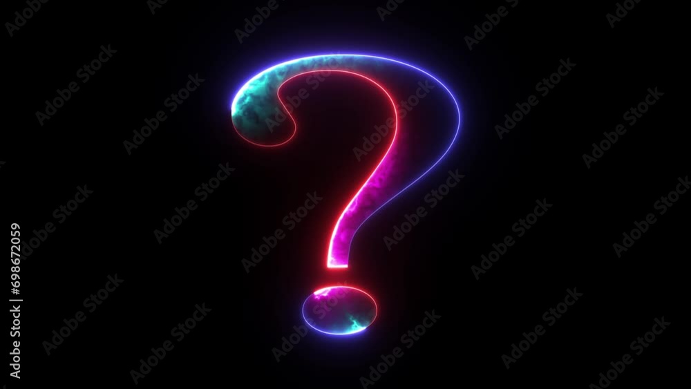 Blue and pink neon glowing question mark abstract black background ...