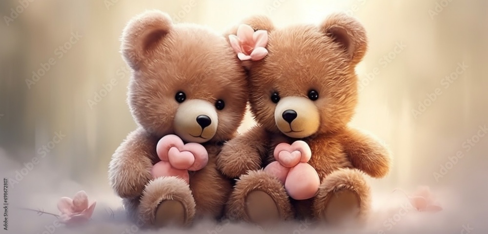 Craft an adorable image featuring realistic teddy bears cuddling with ...