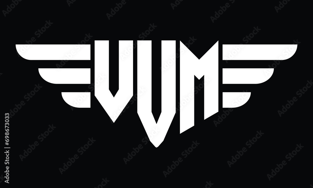 VVM three letter logo, creative wings shape logo design vector template. letter mark, word mark ...
