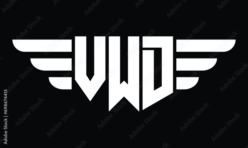 VWD three letter logo, creative wings shape logo design vector template ...