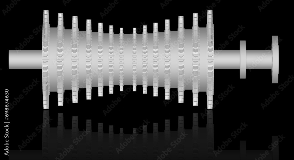 Steam turbine turbomachinery illustration showing several stages of ...