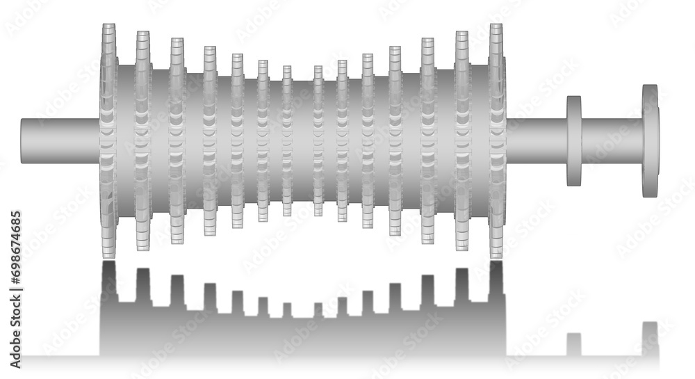 Steam turbine turbomachinery illustration showing several stages of ...