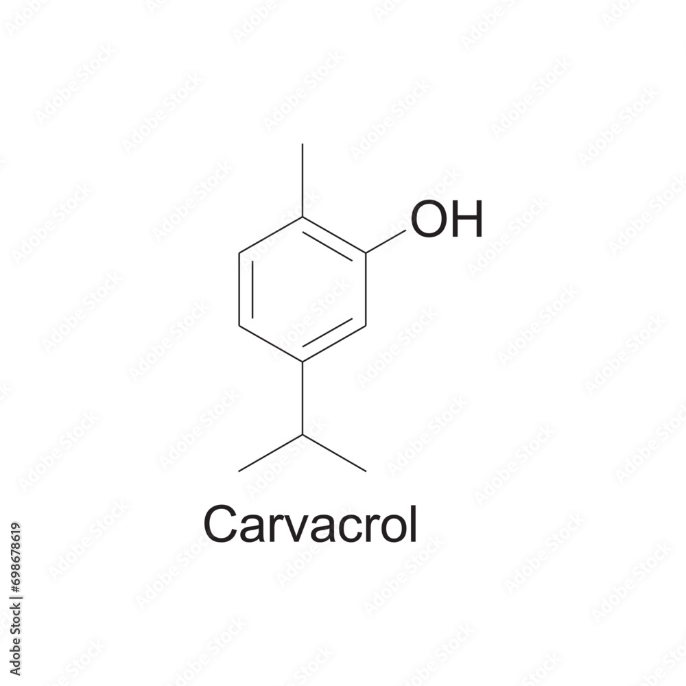 Carvacrol skeletal structure diagram.Monoterpenoid compound molecule ...