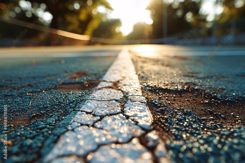 A cracked white line on a blue road Stock Illustration | Adobe Stock