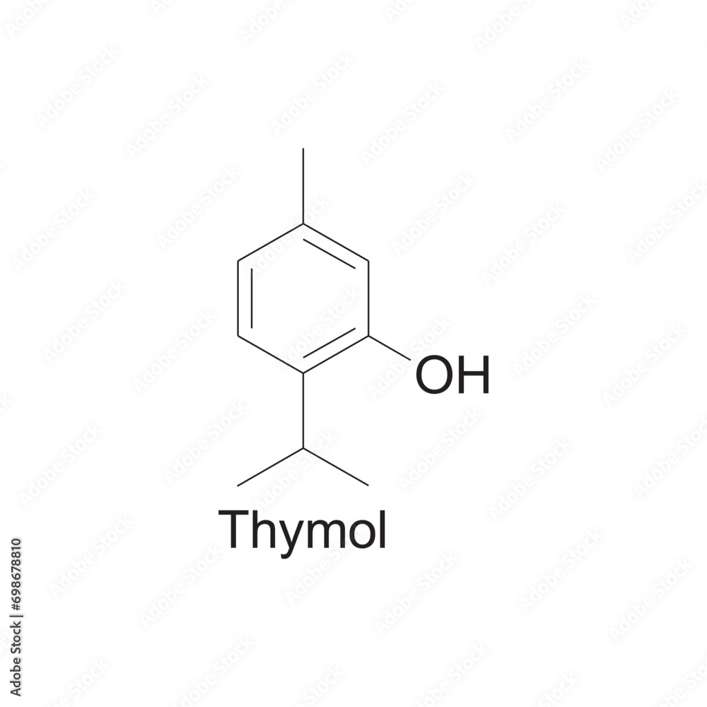 Thymol skeletal structure diagram.Monoterpenoid compound molecule ...