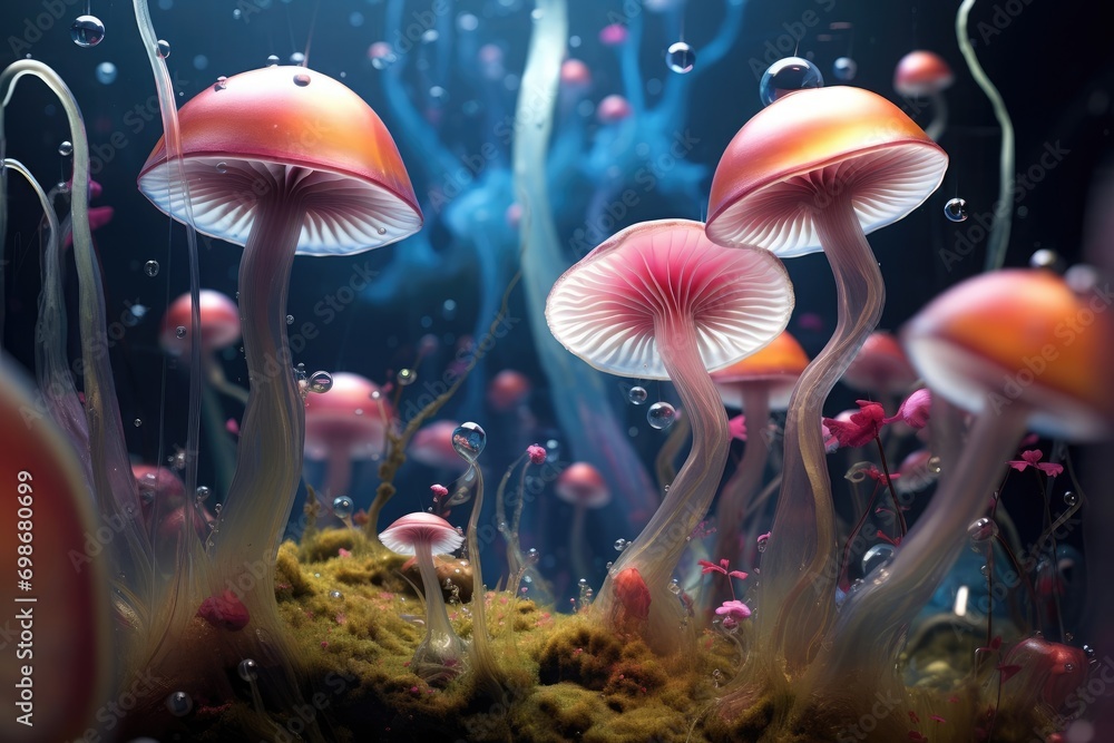 Beautiful and colorful mushrooms. Vivid magic mushroom forest ...