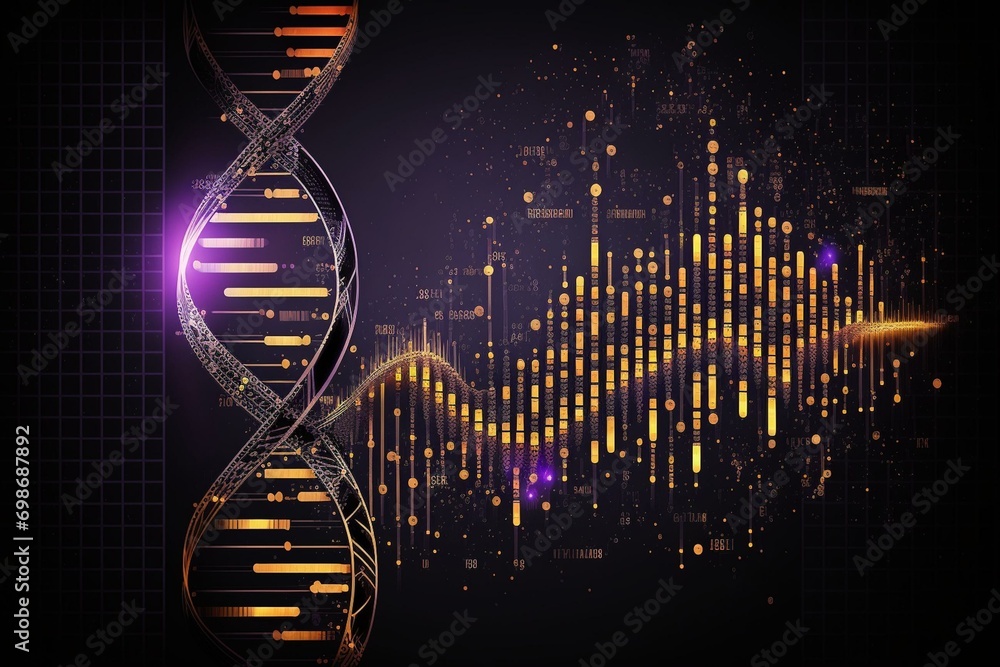 Digital background showing DNA sequencing and Sanger method with binary ...