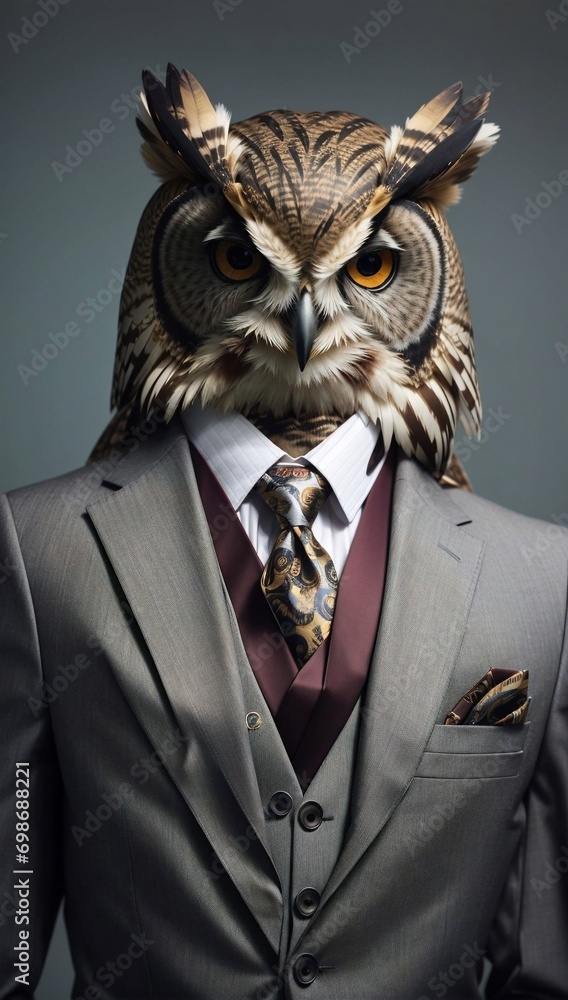 Owl in a Luxurious Colorful Professional Suit. Animal posing with a ...