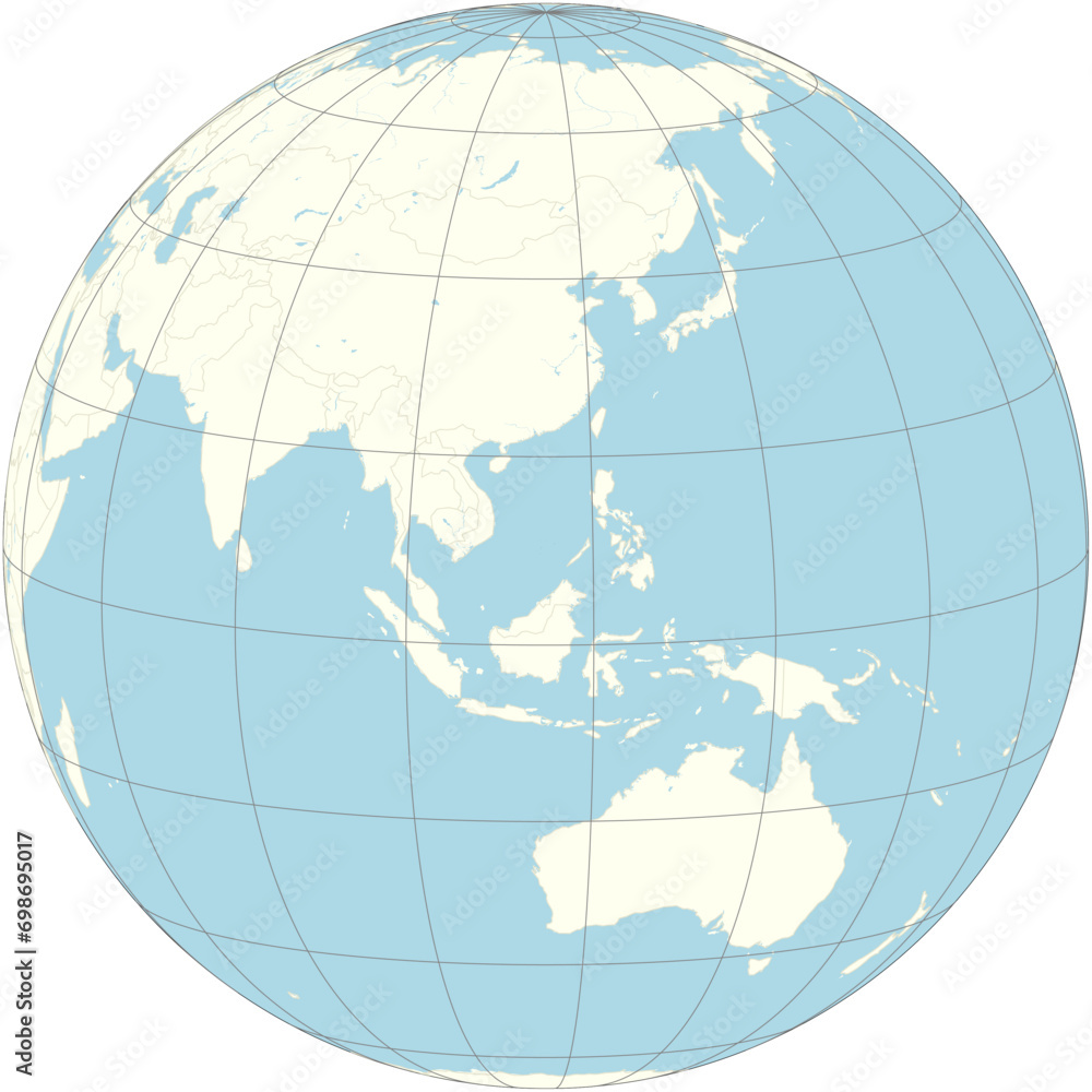 Vecteur Stock The orthographic projection of the world map with Spratly ...