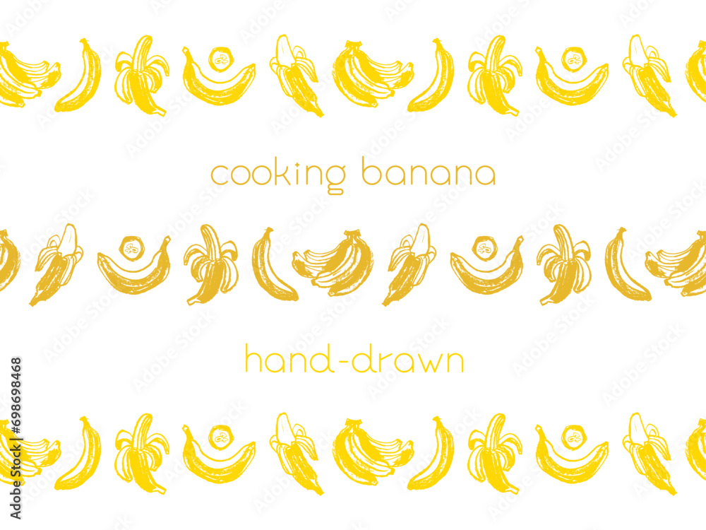 Cooking banana banner background with bananas seamless pattern border ...