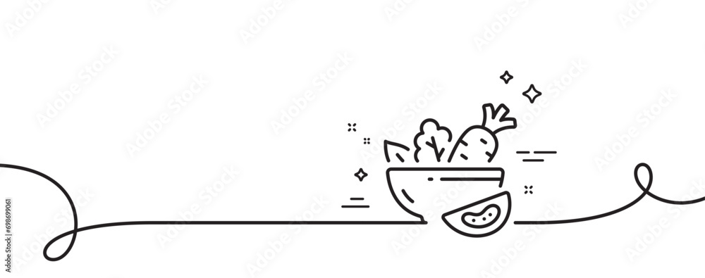 Salad line icon. Continuous one line with curl. Vegetable food sign ...