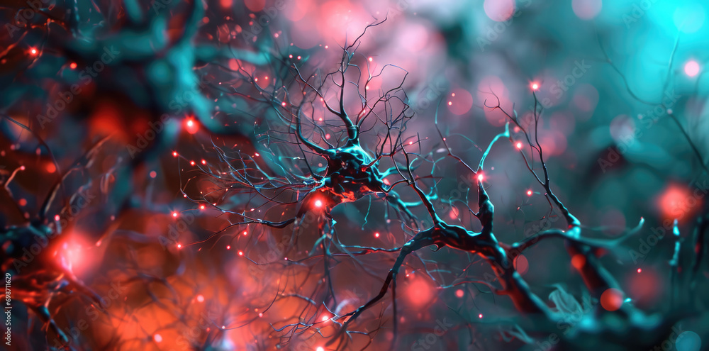 Neural connections in the brain, tissue connections of the human body ...