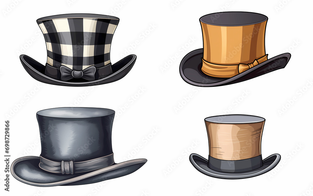 Realistic top hat clipart set. vintage black gentleman headdress ...