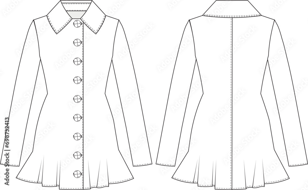 Long sleeve ruffled buttoned short mini dress with collar detail ...
