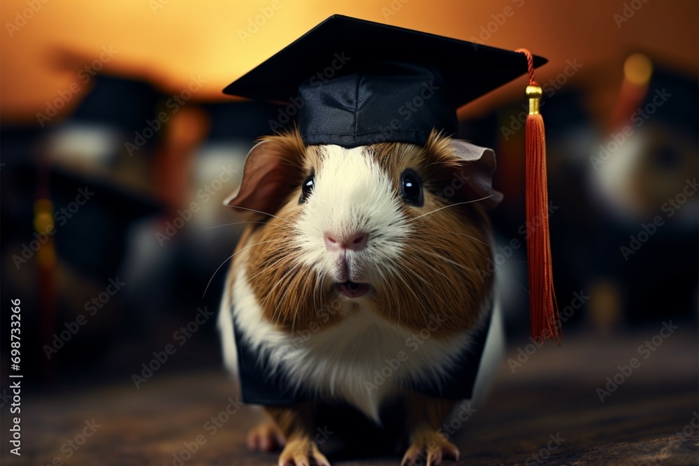 Graduating guinea pig embodies academic success, donning a miniature ...