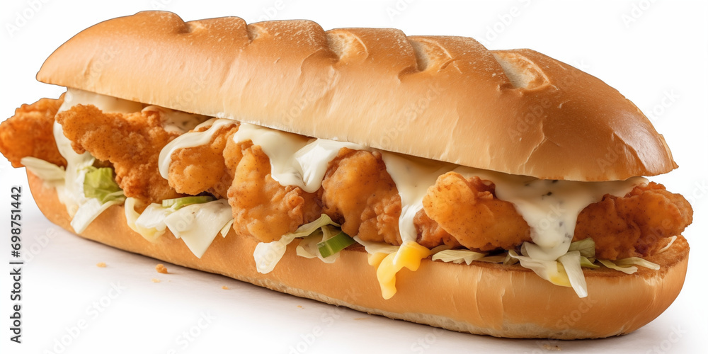 Subway Sandwich with chicken nuggets majo and cheese on white ...