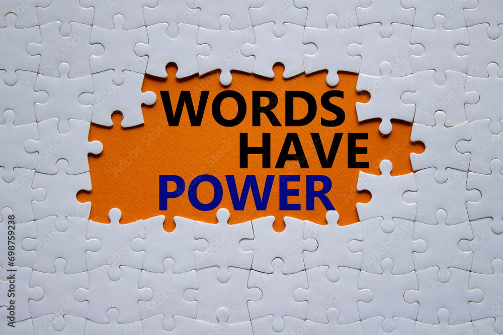 Words have power symbol. Concept words Words have power on white puzzle ...