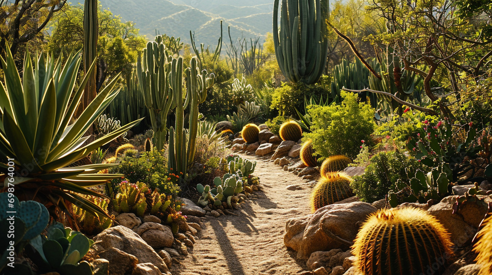 Cactus Garden Oasis: A hidden oasis in the desert, surrounded by lush ...