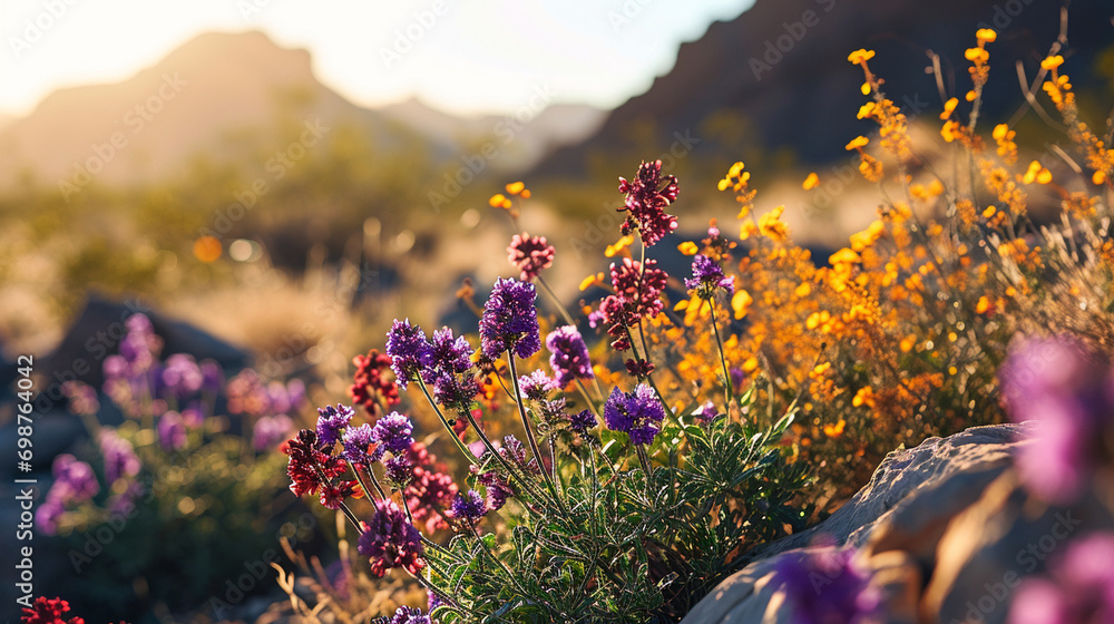 Desert Wildflower Bloom: A burst of colorful wildflowers against the ...