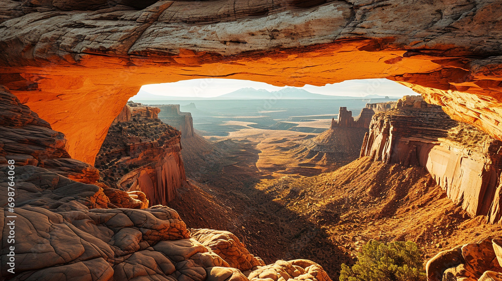 Sandstone Arch Majesty: A natural sandstone arch sculpted by erosion ...
