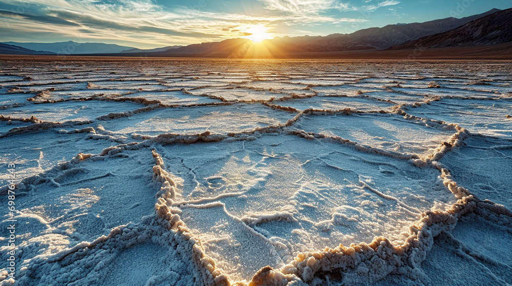 Salt Flat Patterns: Patterns of salt flats stretching across the desert ...