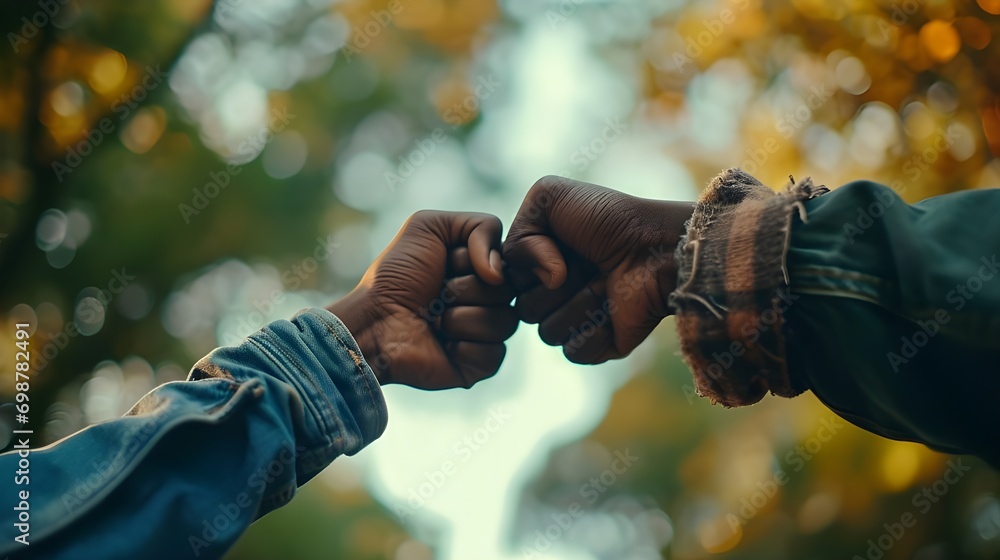 Fists of two black persons colliding or making a fist bump, Black ...