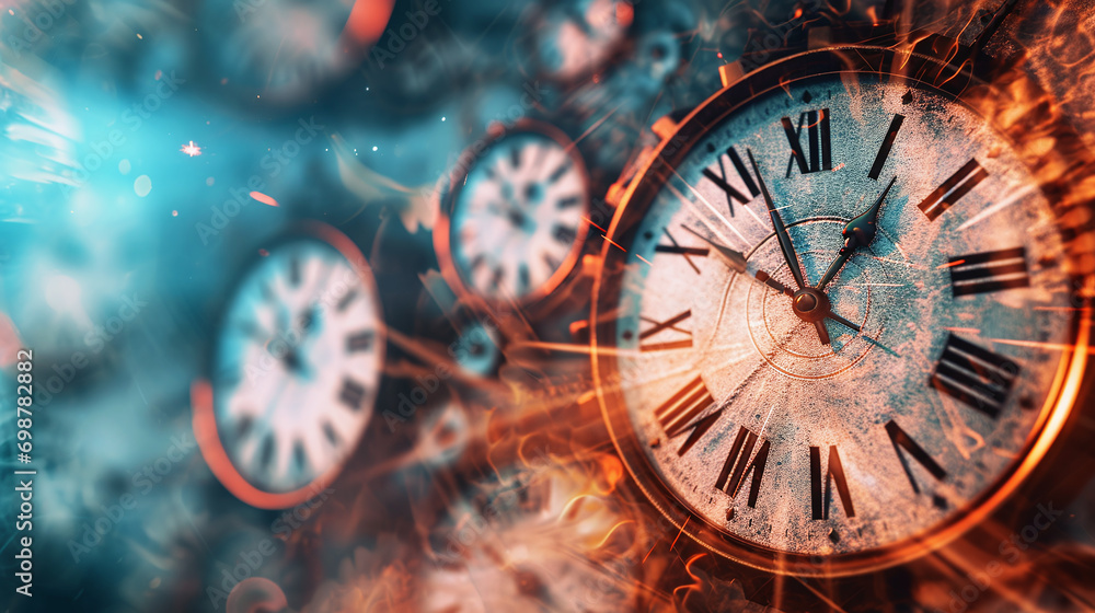 Abstract Concept of Time with Multiple Clock Hands Spinning Rapidly ...