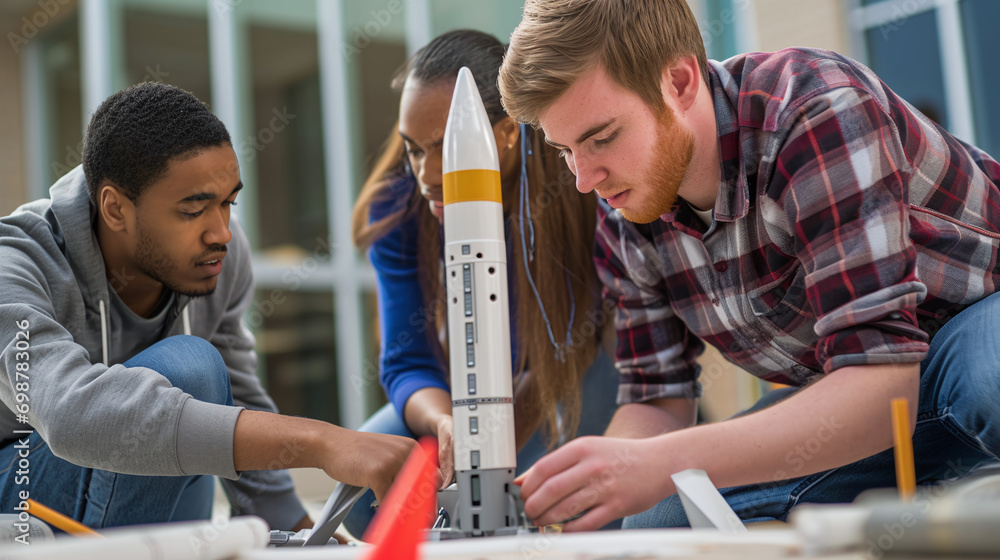 aerospace engineering students building a rocket model Stock Photo ...