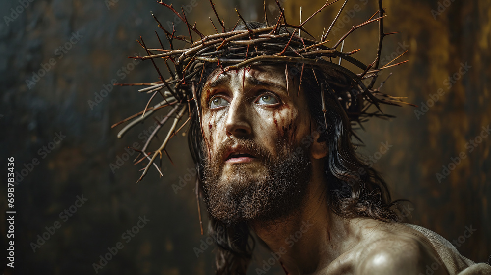 Classic Portrait of Jesus with a Crown of Thorns in a Historical ...