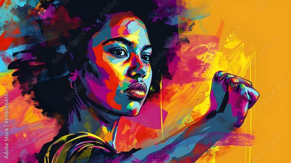 Young black African descent girl colorful abstract illustration poster ...