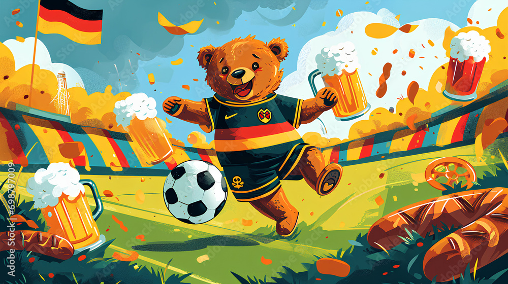 German bear wearing the male bavarian costume sitting and playing ...