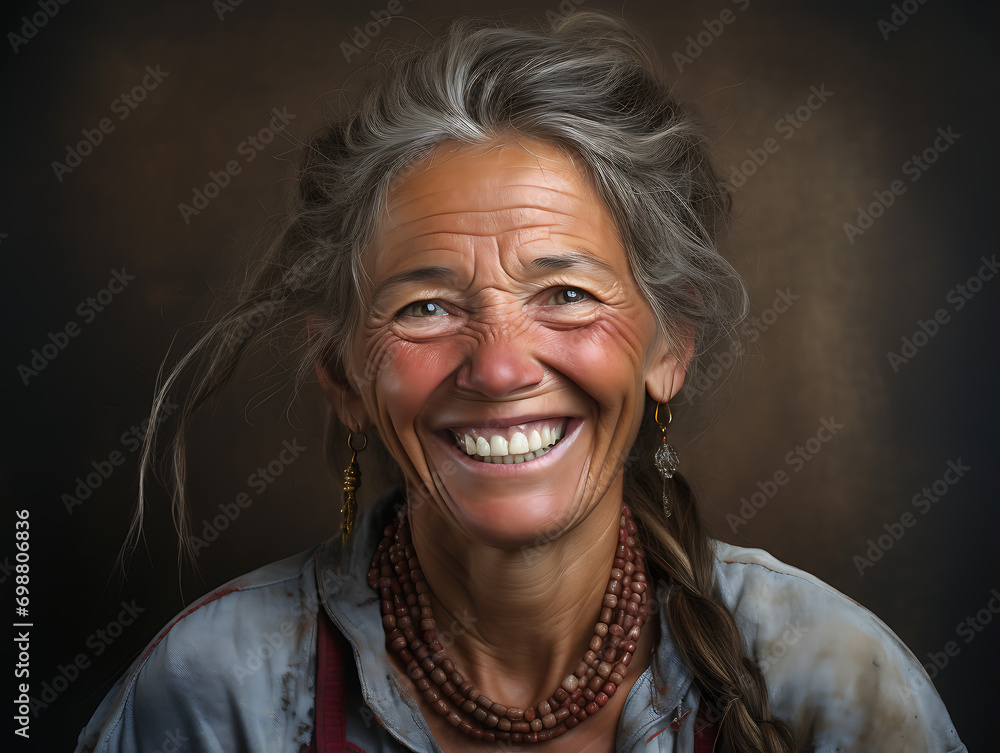 Retrato mujer de 60 años estilo hippie y alternativo, artista ...