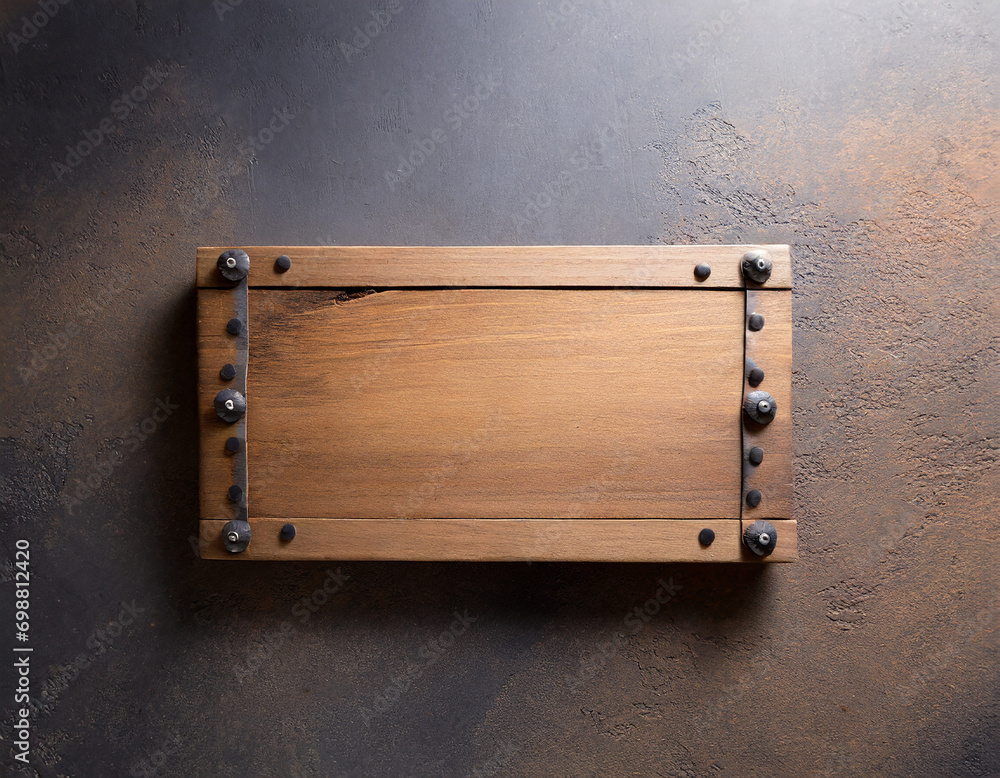 Wooden nameplate or sign board at wall background. Front view of name ...