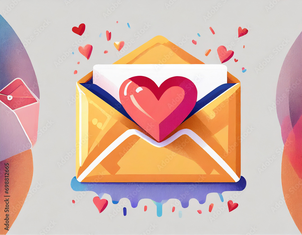 Yellow envelope with red heart. 3d mail icon illustration isolated on ...