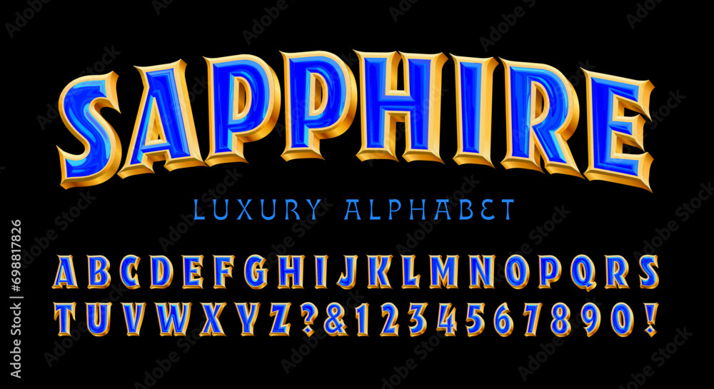 Sapphire is a posh and luxurious 3d effect alphabet with gold setting ...