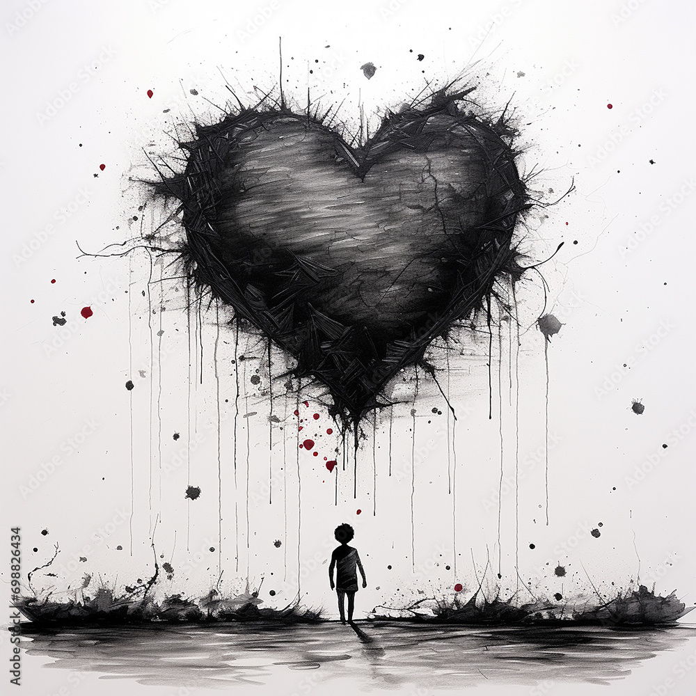 Esquisse d'un cur dessin au crayon noir sur Generative AI heart art ...