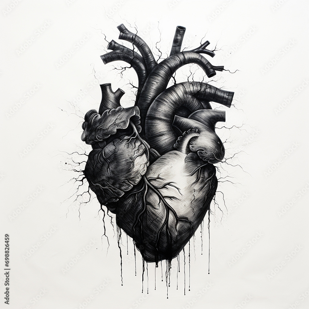 Esquisse d'un cur dessin au crayon noir sur Generative AI heart art ...