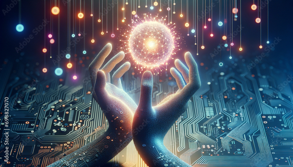 AI-driven peer-to-peer lending concept with interconnected hands ...