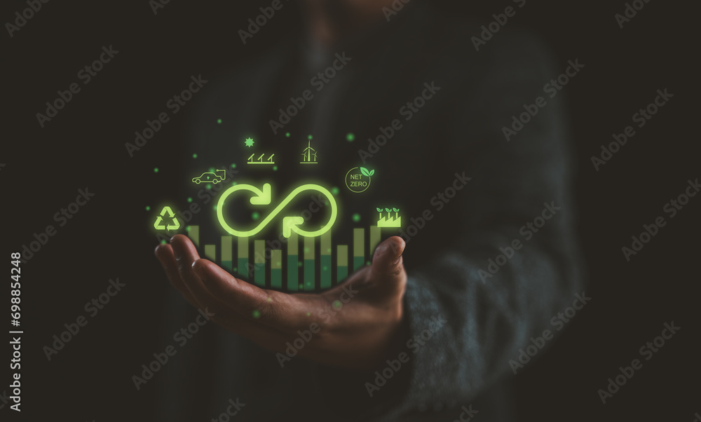 Green business Infinity icon on graph chart with environmental icon for ...