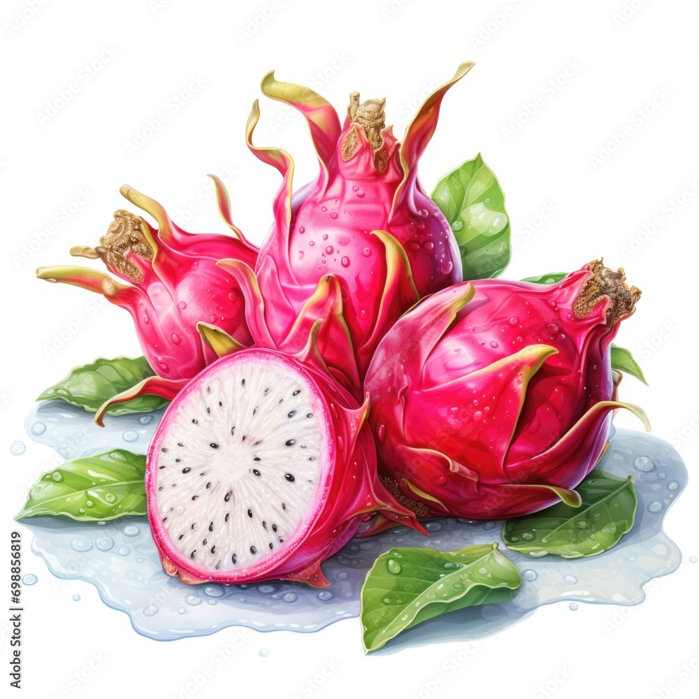 Watercolor Dragon fruit clipart, white background Stock Illustration ...