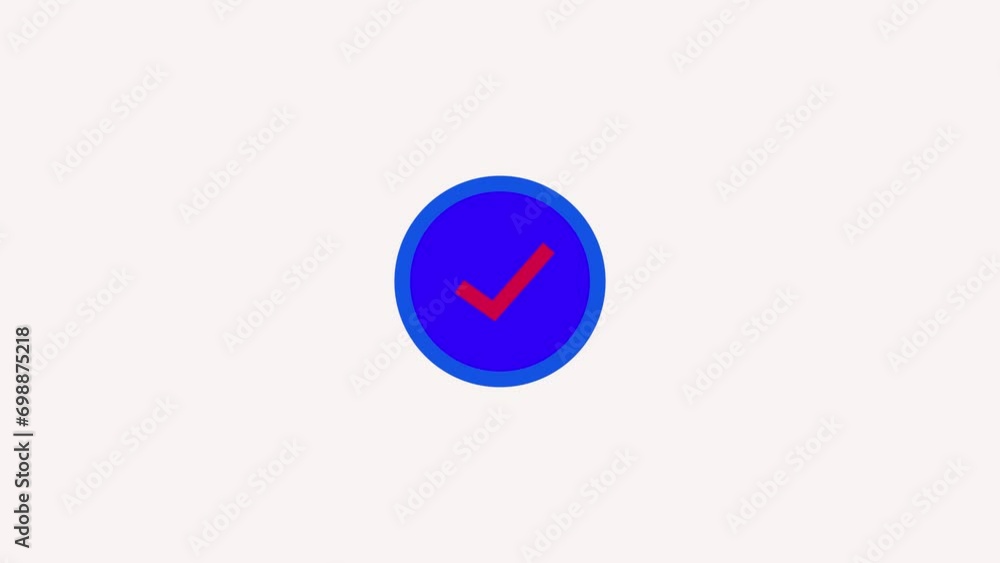 Animated red check mark icon in blue circle. Isolated on a white ...