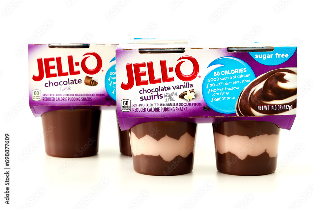 February 3, 2023. Spartanburg, SC USA. Jello-O chocolate vanilla ...