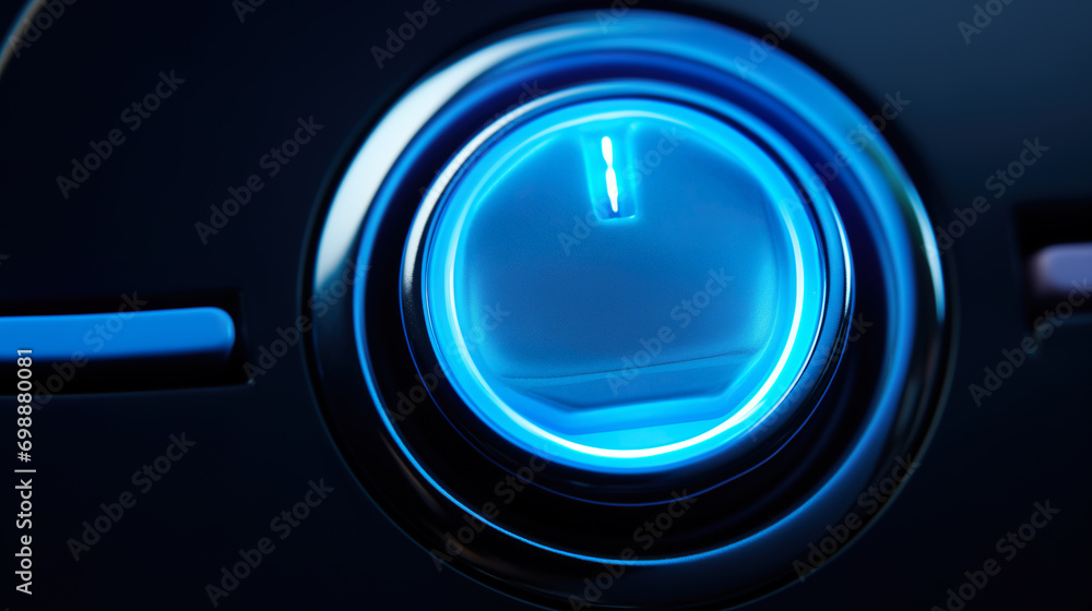 Power start button or ignition launching button with blue light Stock ...
