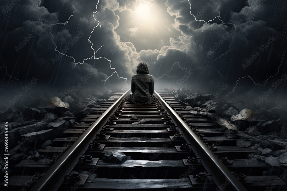 Journey of mental health resilience, person looking for a path, despair ...