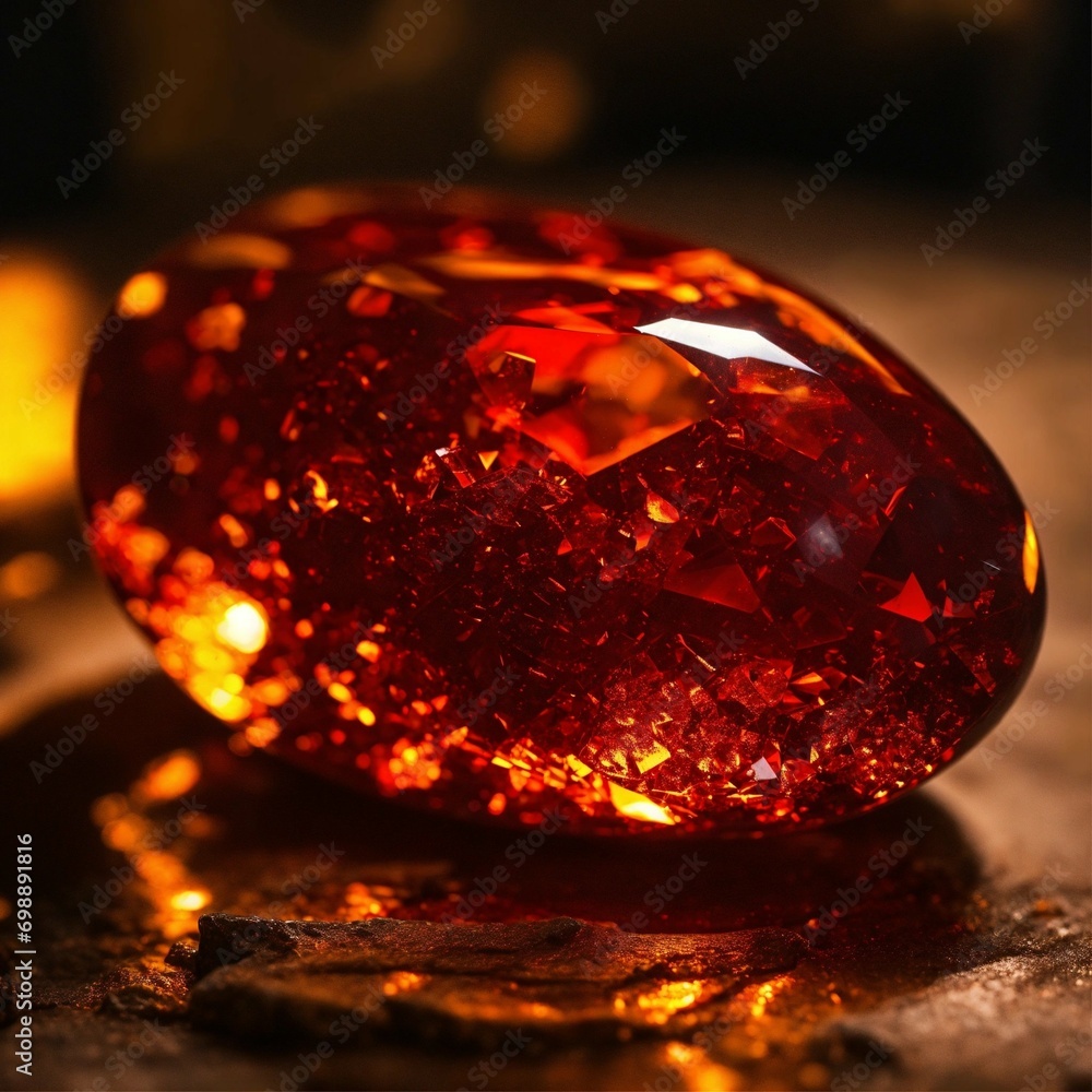 Red Amber, very precious , cinematic scene in darker background ...